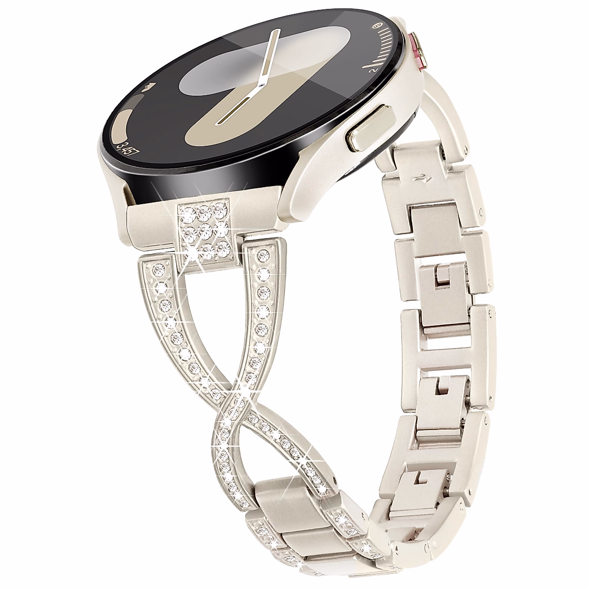 G-ficu Galaxy Watch 7/6/5/4/FE band, 20mm X-Shape Band for Samsung Galaxy Watch 4 5 6 7 Band 40mm 44mm, Women Bling Metal Bands for Watch 5Pro/Watch 6 4 Classic/Watch 3 41mm/Active 2-Cream Silver