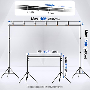 EMART Backdrop Stand 10x7.8ft(WxH) Photo Studio Adjustable Background Stand Support Kit with 2 Crossbars, 6 Backdrop Clamps,2 Sandbags and Carrying Bag for Parties Events Decoration
