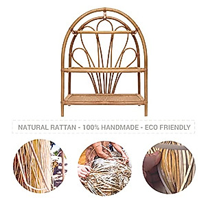 B BEMIAO CRAFTS Rattan Shelf Standing, Stand Utility Storage Shelf, Decorative Storage Organizer, Boho Shelf Decor for Kitchen, Bathroom, Nursery, 15.7" x 8.26" x 19.3"