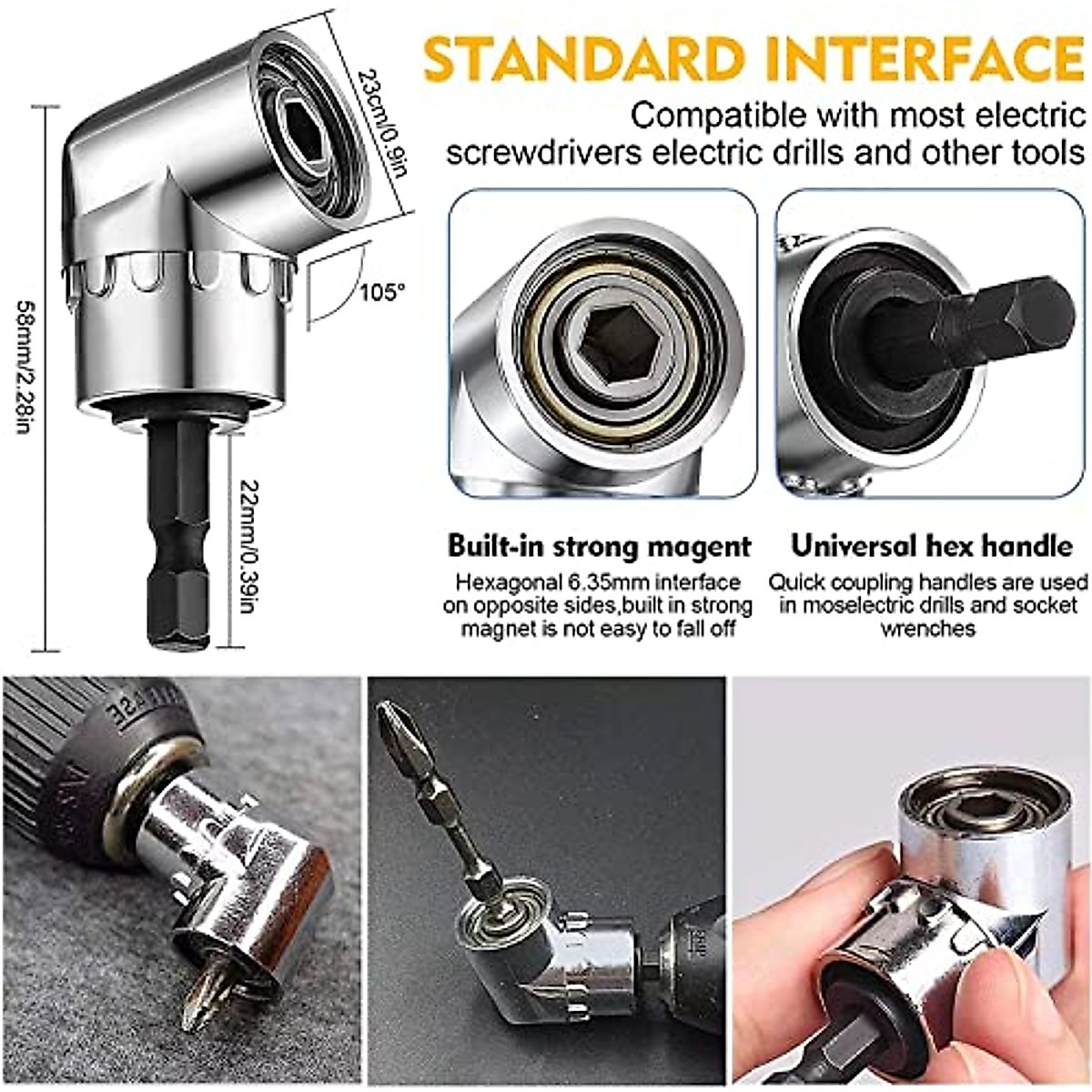 MXiiXM Flexible Drill Bit Extension Hex Shank Kit, Universal Socket Wrench Tools, 105° Right Angle Drill Attachment, 1/4 3/8 1/2" Rotatable Socket Adapter Set, Drill Bit Holder Screwdriver with Box