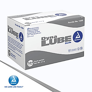 Dynarex DynaLube Lubricating Jelly, Water Soluble and Sterile Lubricant Jelly, Used for Body Orifices, Hinged Instruments and Medical Devices, 1 Box of 144 DynaLube Packets, 2.7g