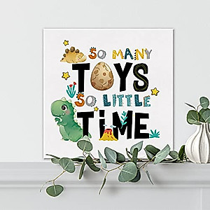 Dinosaur Nursery Sign Wall Art Prints Canvas Painting Baby Dinosaur Dino So Many Toys So Little Time Outer Print Home Kids Bedroom Playroom Decor 8" x 8"