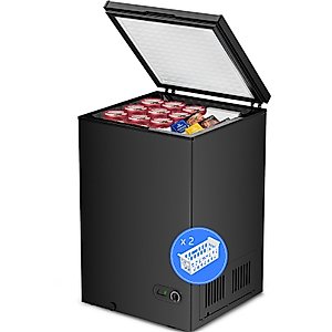 Kismile 3.5 Cubic Feet Chest Freezer with 2 Removable Baskets Free Standing Top Open Door Compact Freezer with Adjustable Temperature for Home/Kitchen/Office/Bar (3.5 Cubic Feet, Black)