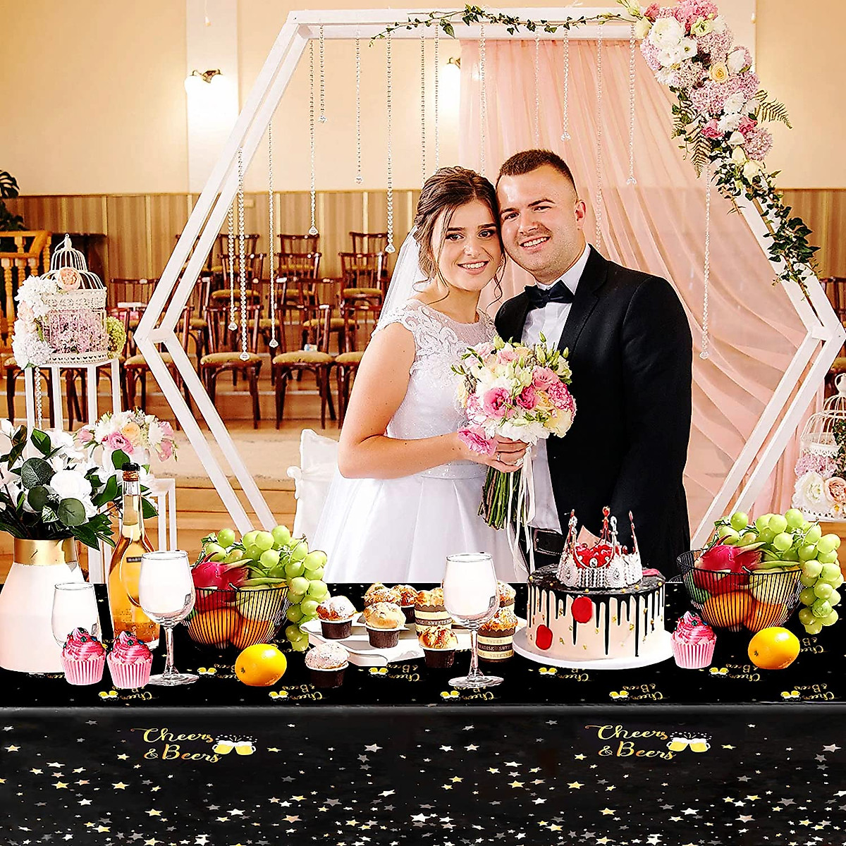 61Pcs Cheers Beer Party Supplies,Black and Gold Party Supplies Set (Plates,Napkins,Cups,Tablecloth)Cheers Beers and Beer Mugs Design,for 90th 80th 70th 60th 50th 40th 30th Cheers Party Decorations