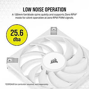Corsair AF120 Slim, 120mm PWM Fluid Dynamic Bearing Fan (Thin Profile for Small-Form-Factor Cases, Low-Noise, Up to 2000 RPM, Zero RPM Mode Support, Universal 120x15mm Sizing) Single Pack, White