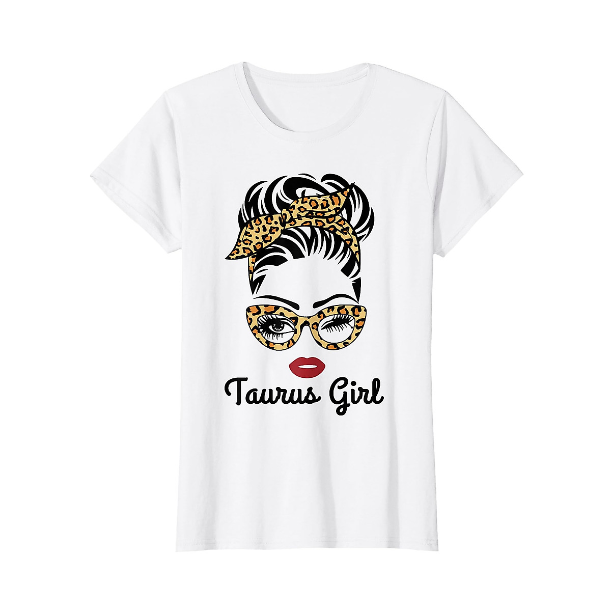 Taurus Girl Woman Face Leopard Bandana Wink Eye T-Shirt