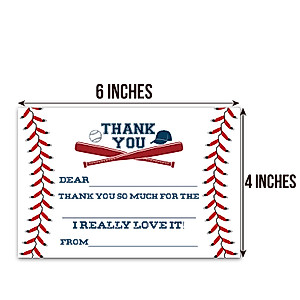 TENTADO Baseball Thank You Cards, Baseball Thank You Cards with Envelopes, Kids Fill in the Blank Thank You Cards, 20 Count with Envelopes, 4X6 inch.