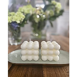 2 Pcs Ivory Bubble Candle Soy Wax Vanilla Scented Square Bubble Candles, Bubble Cube Candle for Home Decor & Gifting