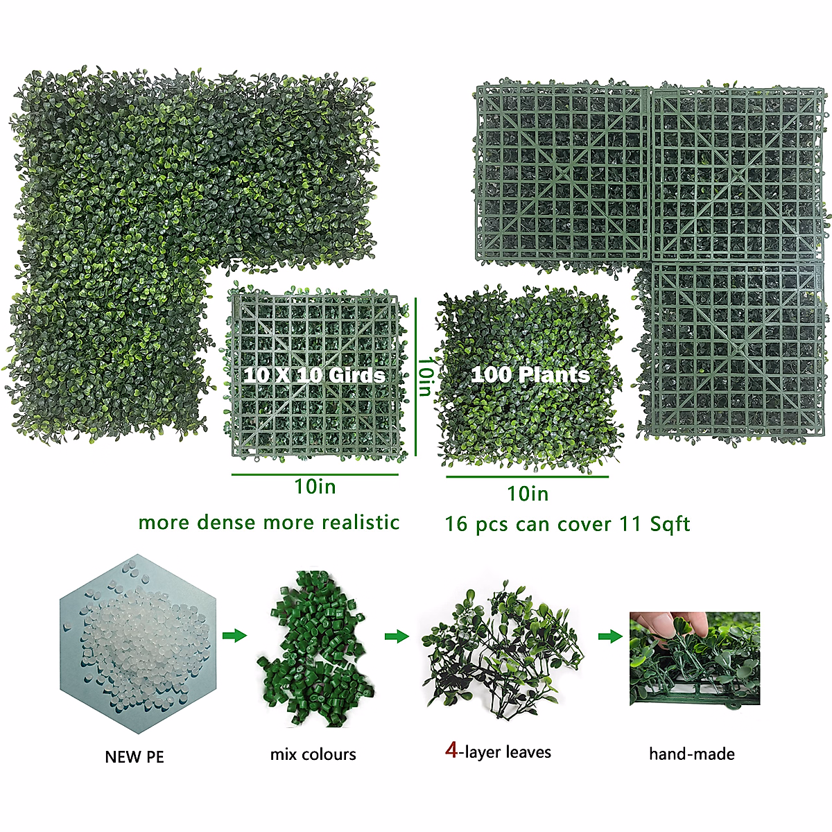 Bybeton Artificial Grass Backdrop Wall,10"x 10"(16Pcs) UV-Anti Boxwood Hedge Topiary Wall Panels for Indoor Outdoor Privacy Protected and Garden,Balcony,Privacy Fence Screen décor