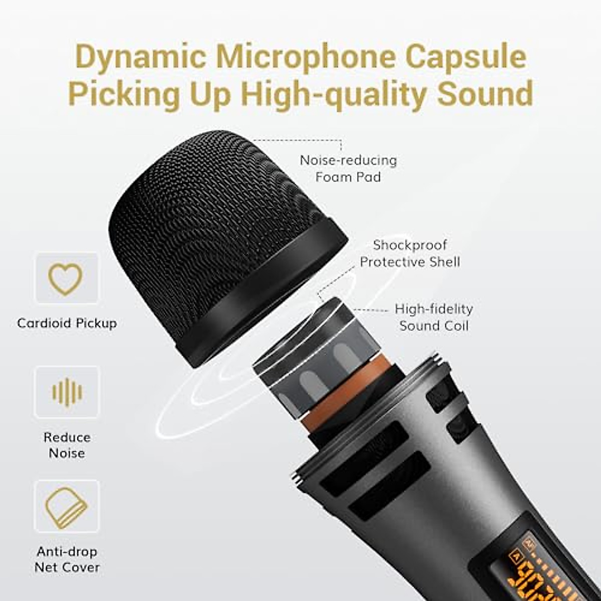 TONOR Wireless Microphone Systems, Dual UHF Cordless Karaoke Microphone Set, Handheld Dynamic Microfono for Singing with Receiver for Home Karaoke, Party, Church, DJ, Wedding, Speech 200ft TW350 Grey