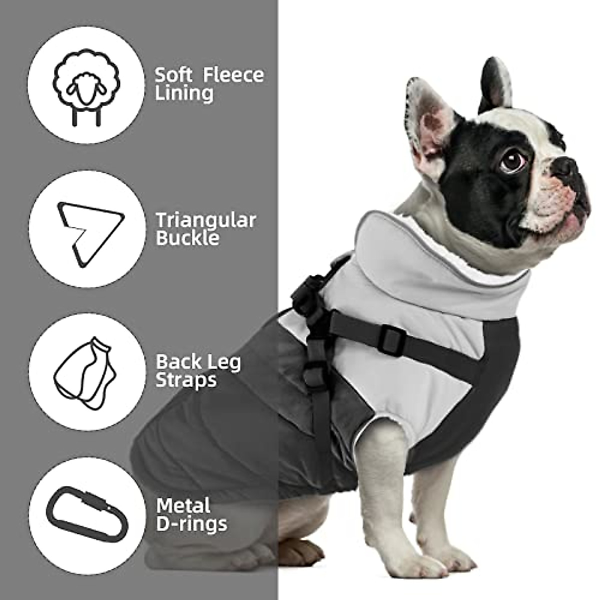 NASKEE Warm Dog Winter Coat Cozy Waterproof Windproof Dog Outdoor Jacket, Adjustable Pet Vest with Harness & D Rings, Thick Polar Fleece Lining, for Small & Medium Dogs