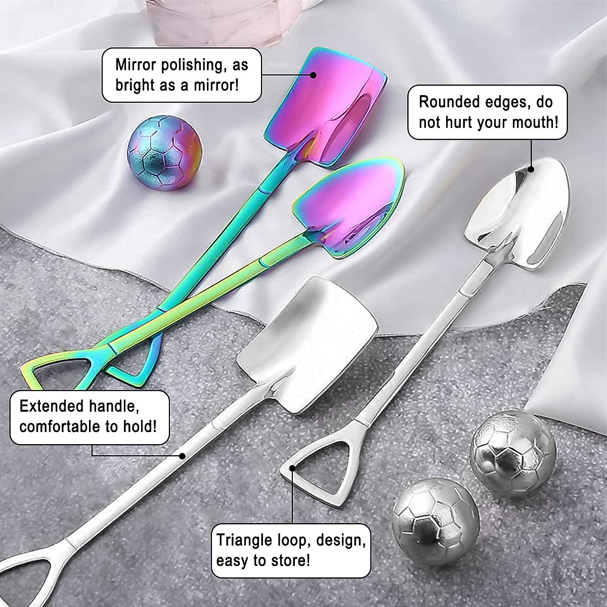 10Pcs Shovel Spoons Stainless Steel Spoon Reusable Dessert Spoons for Coffee Tea Ice Cream Fruit Sugar Cake