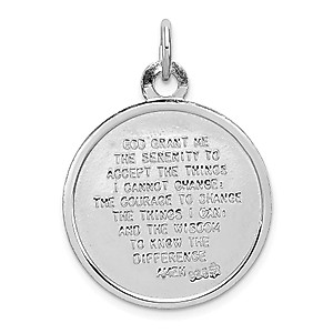 Solid 925 Sterling Silver Praying Hands Serenity Prayer on Back Pendant Charm Medal - 30mm x 20mm