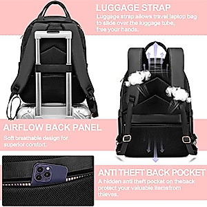 CAFELE Travel Laptop Backpack, 17.3 Anti Theft Laptop Bagpack with USB Hole, Water Resistant College Bookbag, Large Capacity Quilted Black Computer Backpacks