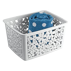 mDesign Plastic Bathroom Storage Basket Bin for Organizing Hand Soaps, Body Wash, Shampoos, Lotion, Conditioners, Hand Towels, Hair Accessories, Body Spray - Large, Floral Design, 6 Pack, Light Gray