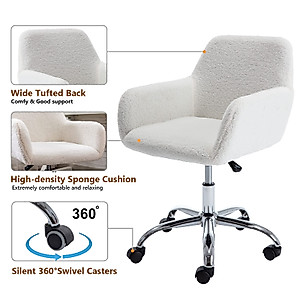 Henf White Vanity Chair Desk Chair Small Home Office Makeup Adjustable Swivel Chair Cute Chair Shell Shaped with Metal Legs for Bedroom Makeup Living Room