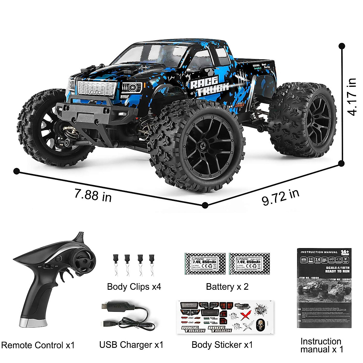 HAIBOXING RC Cars 1/18 Scale 4WD Off-Road Monster Trucks with 36+KM/H High Speed, 2.4 GHz Remote-Controlled Electric All Terrain Waterproof Vehicles with Rechargeable Battery for Kids and Adults RTR