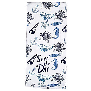 fillURbasket Coastal Kitchen Towels Set Nautical Dish Towels Fish Kitchen Towels Seashell Towels for Kitchen Decorative Hand Dish Drying 15"x25" 100% Cotton