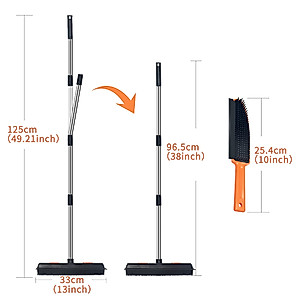 LandHope Carpet Rake for Pet Hair Remover Long Handle with Squeegee, Rubber Broom Carpet Brush Non Scratch Bristles Fur Remover Indoor Outdoor Push Broom for Cat Dog Hair Hardwood Tile Windows Clean