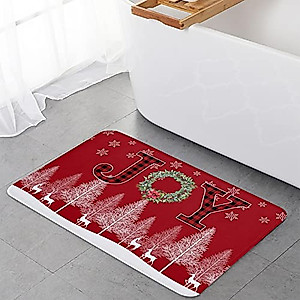 Kitchen Mat Rug Set of 2 Christmas Reindeer Xmas Tree Winter Snow Joy Red Plaid Runner Rug Anti-Fatigue Comfort Memory Foam Standing Mat Non-Slip Floor Door Mat for Bathroom Bedroom 20x32in+20x63in
