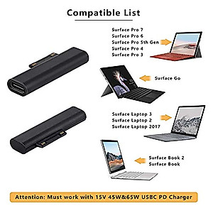 BINZET [Updated] 15V 3A Surface Connect to USB-C Charging Adapter, Compatible for Microsoft Surface Pro 7/6/5/4/3, Surface Laptop/Go/Book [1 Pcs Only]