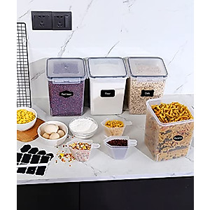 Pantry Organization and Storage Set 4 Pieces Kitchen Containers with Lids Large 5.2L Dry Food Storage Containers Airtight Bulk Plastic Flour Sugar Containers with Measuring Spoon,Labels