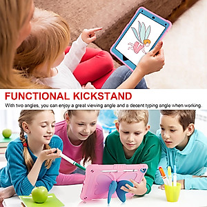 VOFUOE for iPad 6th/5th Generation Case with Screen Protector for iPad 9.7 Case 2018 2017 Butterfly Stand Strap Dolls Pencil Holder Kids Girls Hard Cover for iPad Pro for iPad Air 2th 9.7''-Pink Blue