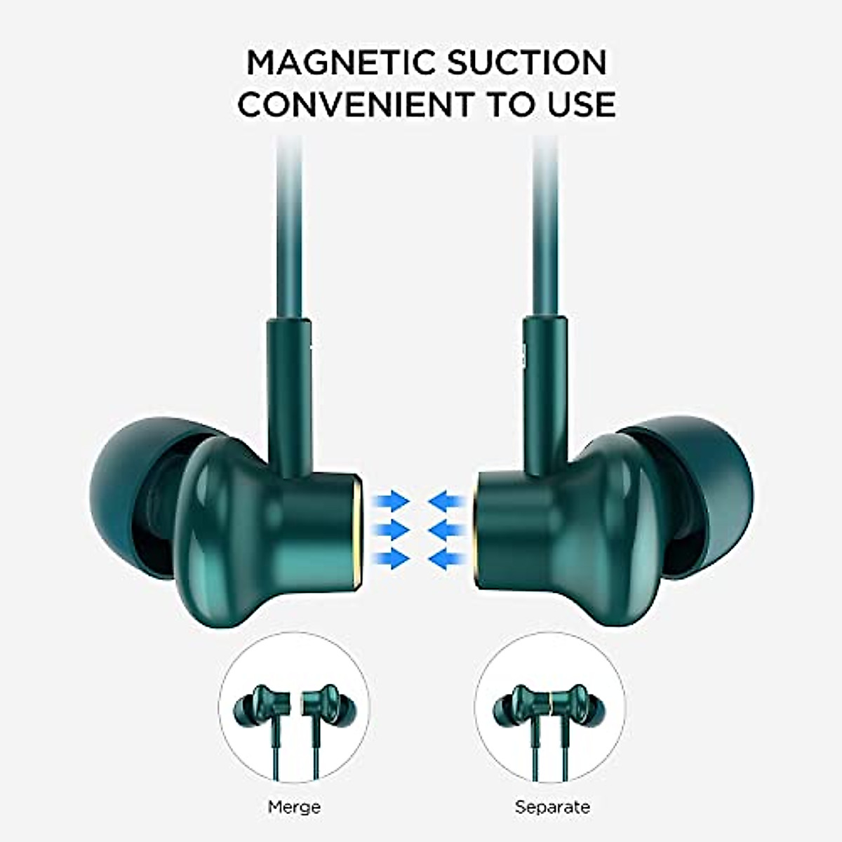 HTC Bluetooth Neckband Headphones ANC, Bluetooth 5.0 Neckband Earphones Magnetic with Active Noise Cancellation & ENC for Voice Call, Running, Exercising -IPX5 Water Resistant/16 H Playtime-Dark Green