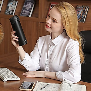 GOOFIT Water Bottle Double Wall Vacuum Insulated Thermos Beverage Coffee Bottle Stainless Steel Travel Mug Thermos Flask BPA Free Keeps Cold 24H Hot 24H 16 Oz Black