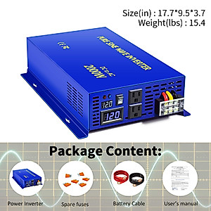 XYZ INVT 2000 watt Pure Sine Wave Power Inverter 2000W DC 12V to 110V 120V AC (Peak 4000W) Dual US Outlets, for RV, Home Use, Solar System