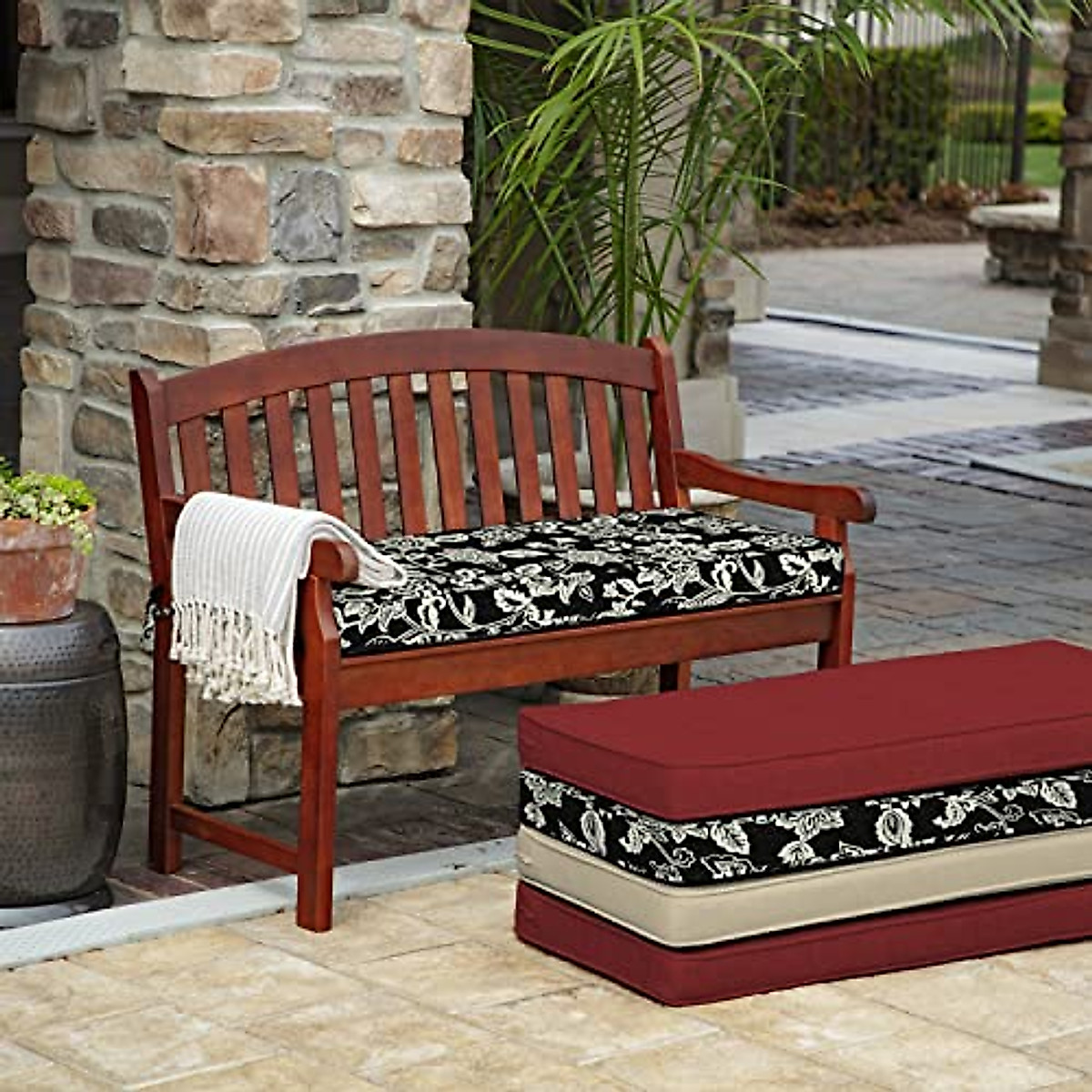 Arden Selections ProFoam Essentials Outdoor Bench Cushion 18 x 46, Ashland Black Jacobean
