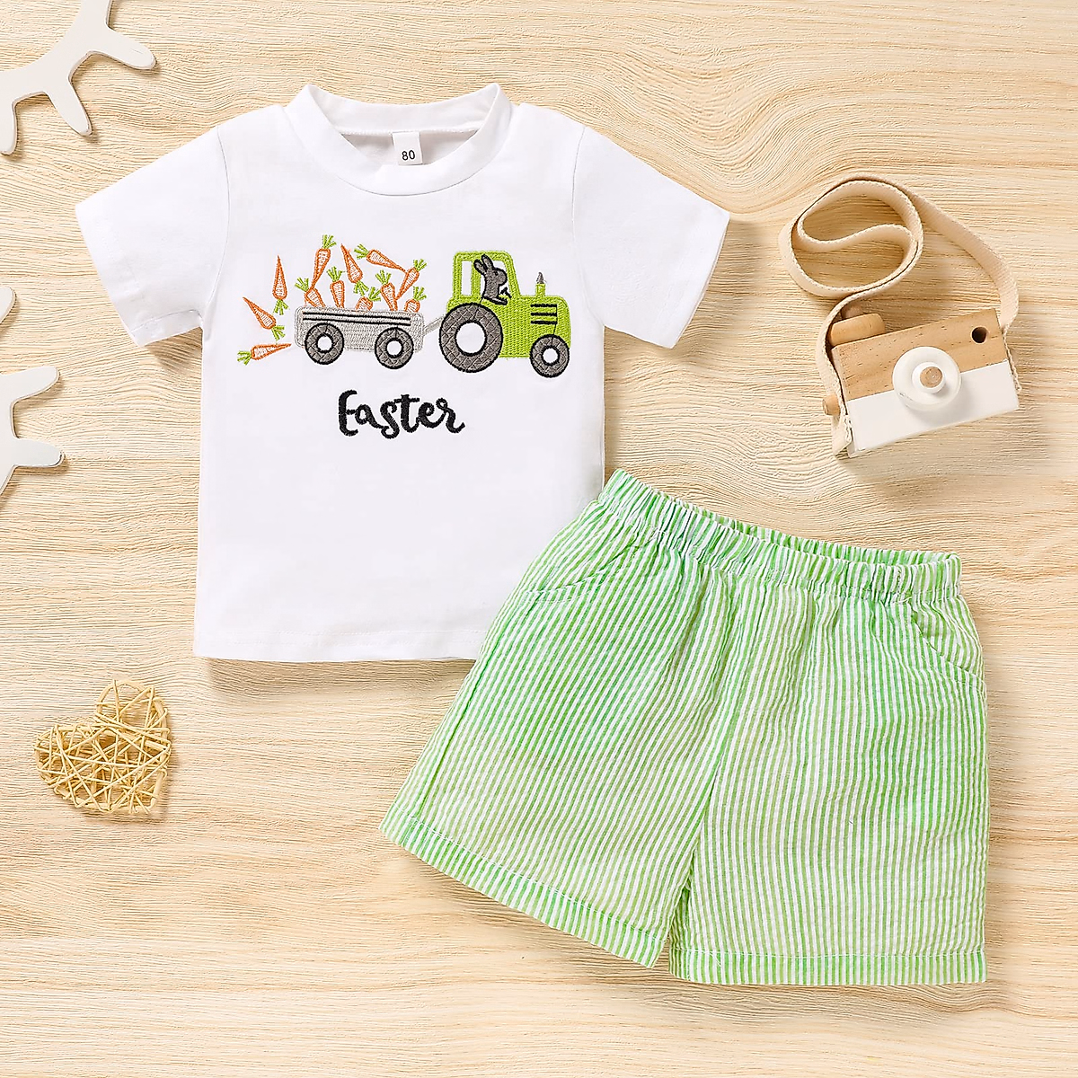 Sinhoon Toddler Baby Boy Girl Easter Outfits Cute Bunny T-shirt + Striped Casual Pants Infant Baby Unisex Clothes(Green2,2-3T)