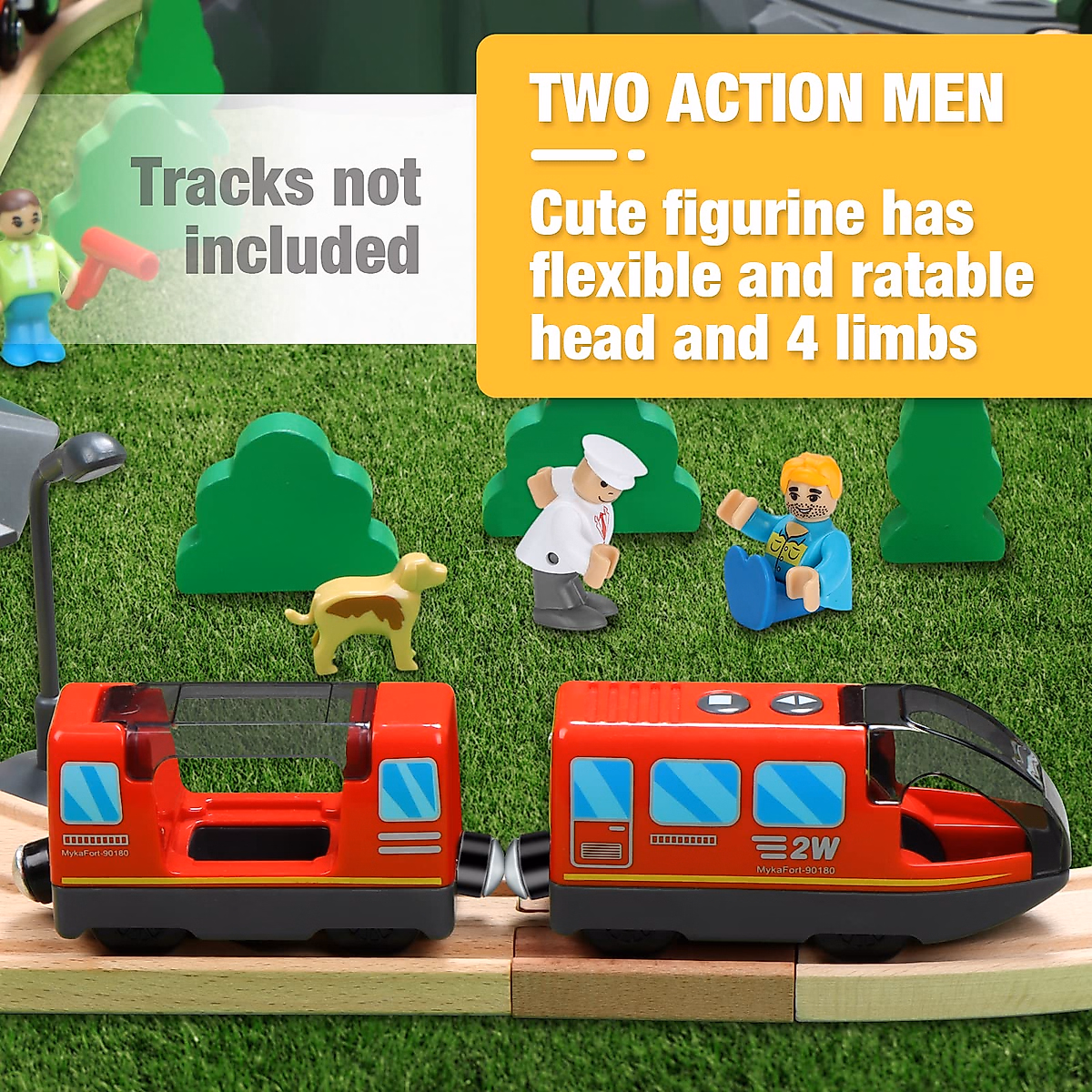 Battery Operated Train Set for Wooden Train Track (w/sound & Magnetic Connection), Powerful Engine Action Locomotive Train Set Fits Brio, Thomas, Chuggington Wooden Tracks, Train Toys for Toddlers 3Y+