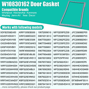 Upgraded W10830162 Refrigerator Door Gasket Replacement Compatible with Whirlpool Kenmore KitchenAid Refrigerator Freezer Door Gasket Refrigerator Door Seal Part 12723206AP, W10179332