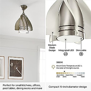 Kichler Terna 15" LED Ceiling Fan in Brushed Nickel, 5-Blade Modern Ceiling Fan with Remote Control, 3000K, (15" W x 19.75" H), 300230NI
