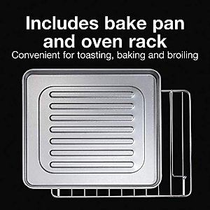 Proctor Silex 4 Slice Countertop Toaster Oven, Multi-Function with Bake, Toast and Broiler, 1100 Watts, 30 min timer and auto-shutoff, Includes Backing Pan and Rack, Black and Silver (31260)