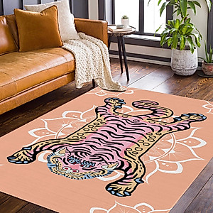 ALUXELOOM Tiger Runner, Tibetan Tiger Area Rug, 2x3 ft Animal Printed Area Rug, Colorful Moroccan Rug, Machine Washable Carpet with Nonslip Backing for Bedroom, Bathroom, Living Room, Funky Carpet