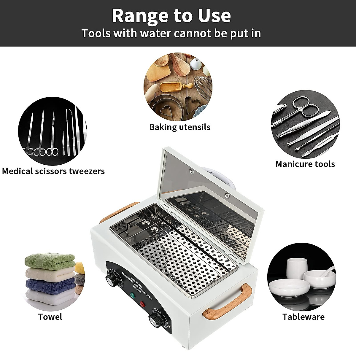 High Temperature Metal Tool Cleaning Box, 110V 300W 1.5L with Timer Manicure Pedicure SPA Salon Barber Equipment for Sundry Beauty Hair Nail Metal Tools with Handle