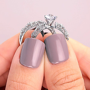 Bling Jewelry Silver Vintage Style .75ct CZ Engagement Wedding Ring Set ,5