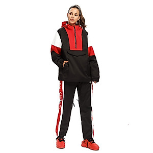 SNBOCON Womens Two Piece Snowsuits Ski Half Zip Jackets and Pants Set Winter Snowboard (M,Black)