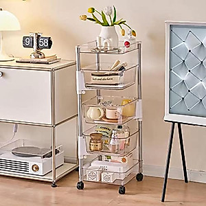 OnDisplay Multi-Tier Rotating Swivel Bin Storage Basket Tower - Kitchen/Bath/Laundry Organizer Utility Cart (Five Tier)