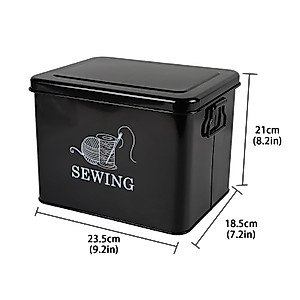 Xbopetda Metal Sewing Box, Sewing Kit Storage Box, 2-Tier Sewing Basket with Removable Tray, Sewing Supplies Organizer, Sewing Storage Box for Sewing Accessories, Scissor, Thread, Pins, Clips (Black)