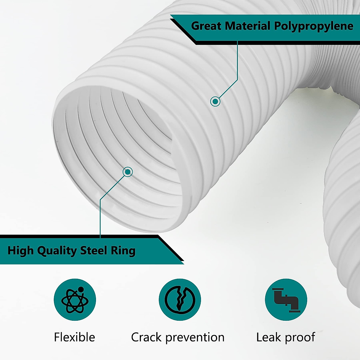 Daisypower Portable Air Conditioner Exhaust Hose 5 Inch Diameter Clockwise Thread 80 Inch Length Replacement AC Tube,Universal Compatible with Honeywell,Winter,LG,Delonghi,White