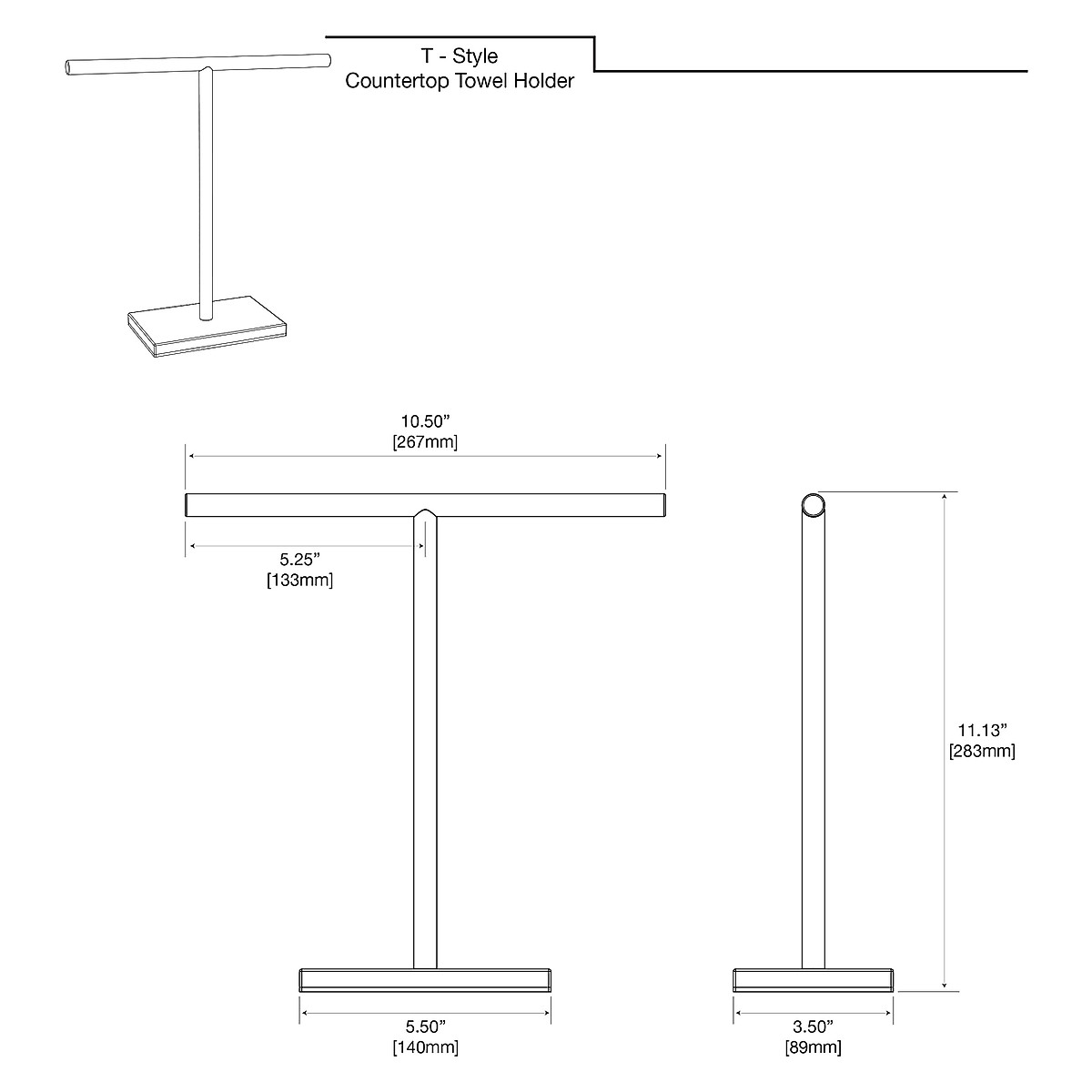 Gatco 1444MX Modern T-Shape Rectangle Base Freestanding Countertop Towel Holder, Matte Black