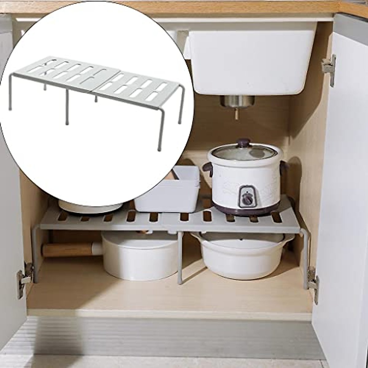 Generic Expandable Storage Rack Scalable Design Shelf Multifunctional for Cabinet Kitchenware, Gray