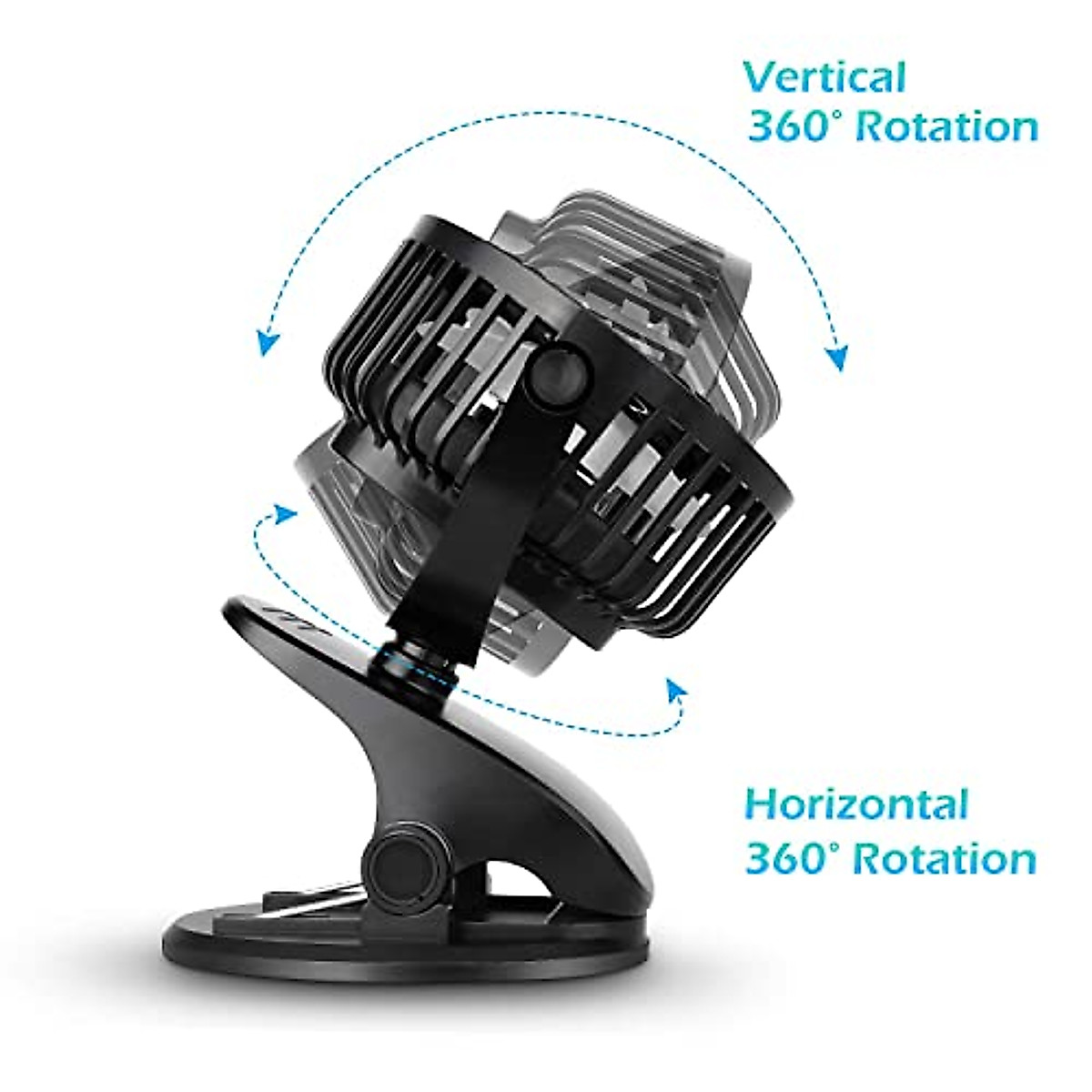 SkyGenius Battery Operated Stroller Fan, Rechargeable USB Powered Mini Clip on Desk Fan