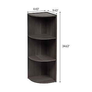 IRIS USA Bookshelf for Small Spaces 3-Tier Corner Curved Shelf Organizer, Grey