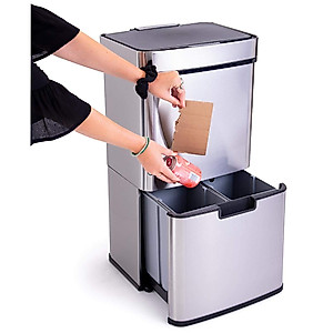 Displays2go 11 Gallon Stainless Steel Trash Bin, Motion Sensor, w/Drawer - Silver (FGETCSS67)