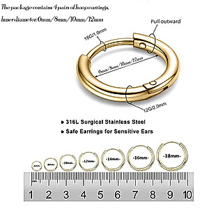 316L Surgical Stainless Steel Silver Hoop Earrings 6mm 8mm 10mm 12mm Huggie Hypoallergenic Cartilage Hoop Earrings Helix Lobes Hinged Sleeper Earrings For Women Men
