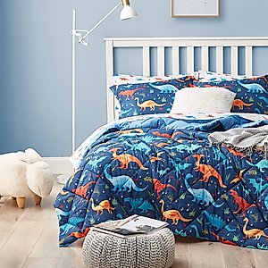 UMCHORD Kids Twin Bedding Comforter Set for Boys, 5 Pieces Soft Lightweight Dinosaur Bedding Twin Set with Sheets, Bed in a Bag, Durable Boys Twin Comforter Set